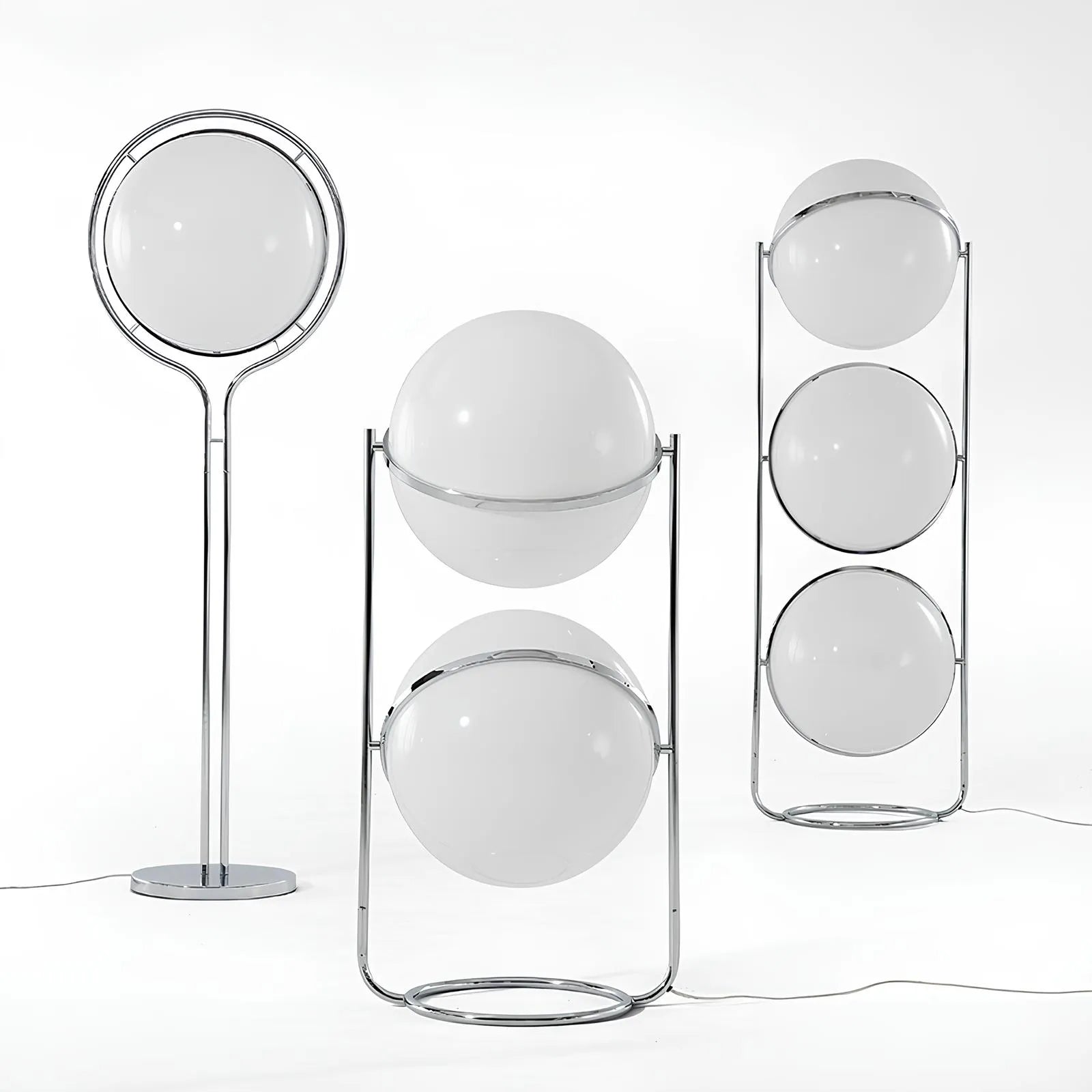 Lunar Orbit Floor Lamp – Retro-Futuristic Glow with Chrome & Glass ...